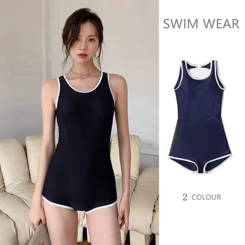New retro slim fit flat angle swimsuit for women in one-piece swimsuit ...