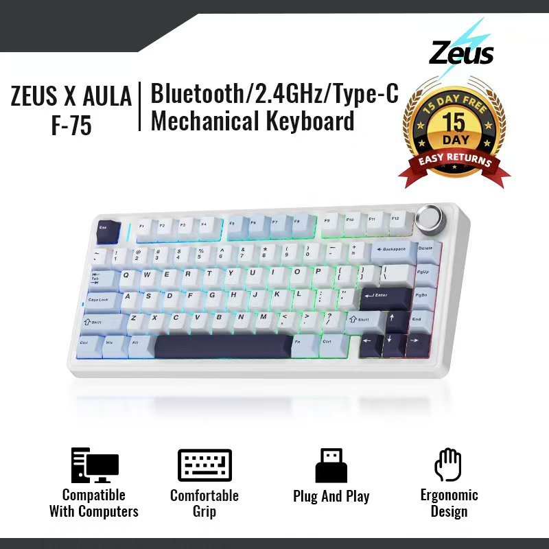 Zeus x Aula F75 Mechanical Keyboard 75% 80 Key RGB Tri-Mode Bluetooth 2.4G Gasket Structure Hot ...