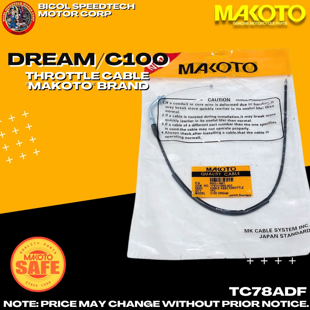 MAKOTO DREAM/C100 THROTTLE CABLE (TC78ADF) | Shopee Philippines