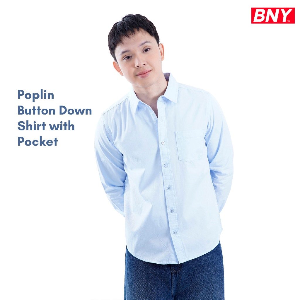 BNY Men's Poplin Long Sleeve Button Down Shirt With Pocket (650 ...
