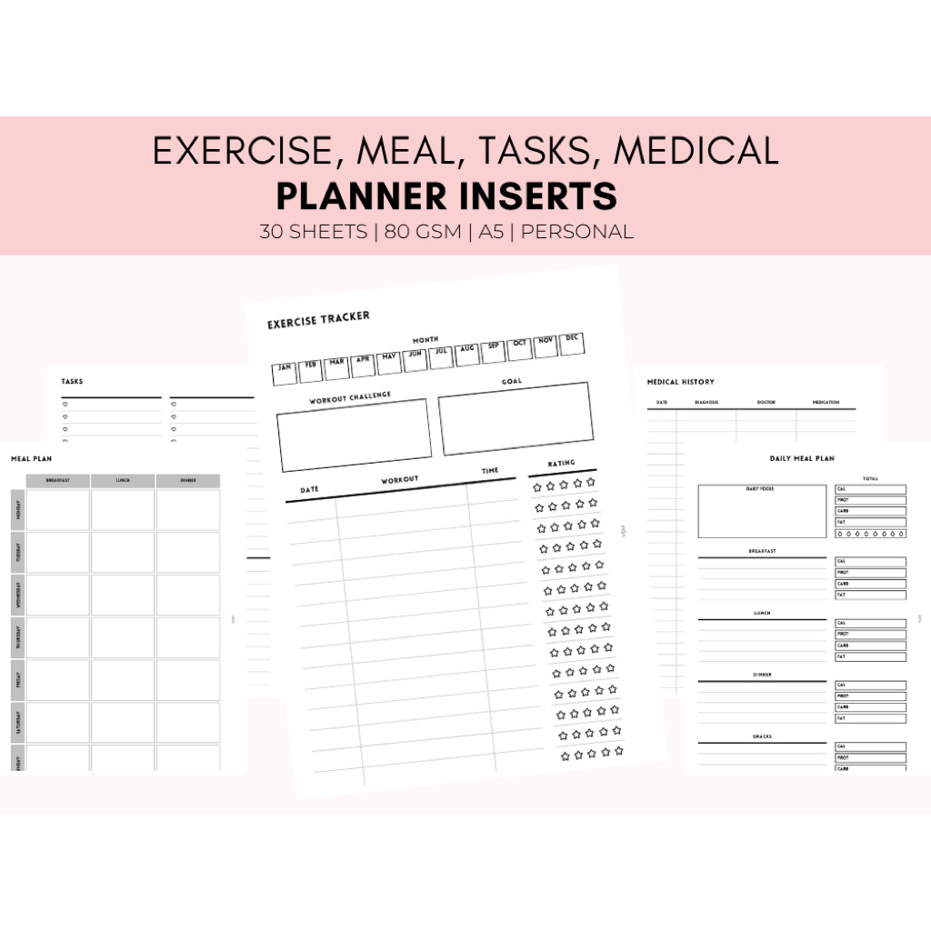 Planner Inserts - Exercise, Meal, Tasks and Medical | Shopee Philippines