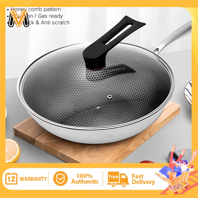 Movall 32cm Stainless Steel Nonstick Frying Pan Honeycomb Stainless ...
