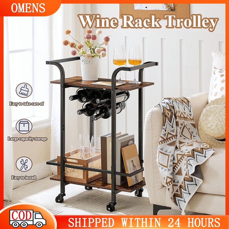 Wine Rack Trolley with Wheels Wine Rack Cart Bottle Organizer Mobile ...
