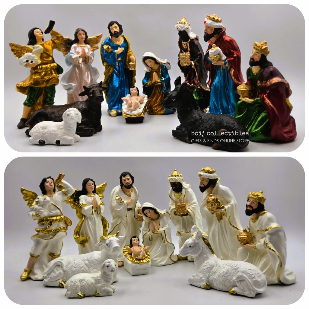 11 pc. Satin Priscila Nativity Scene Set Handcrafted Resin Christmas ...