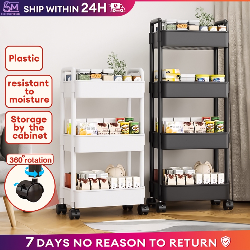 Trolley Cart Organizer 3/4/5 Tier Moving Rack Kitchen Storage Trolley ...