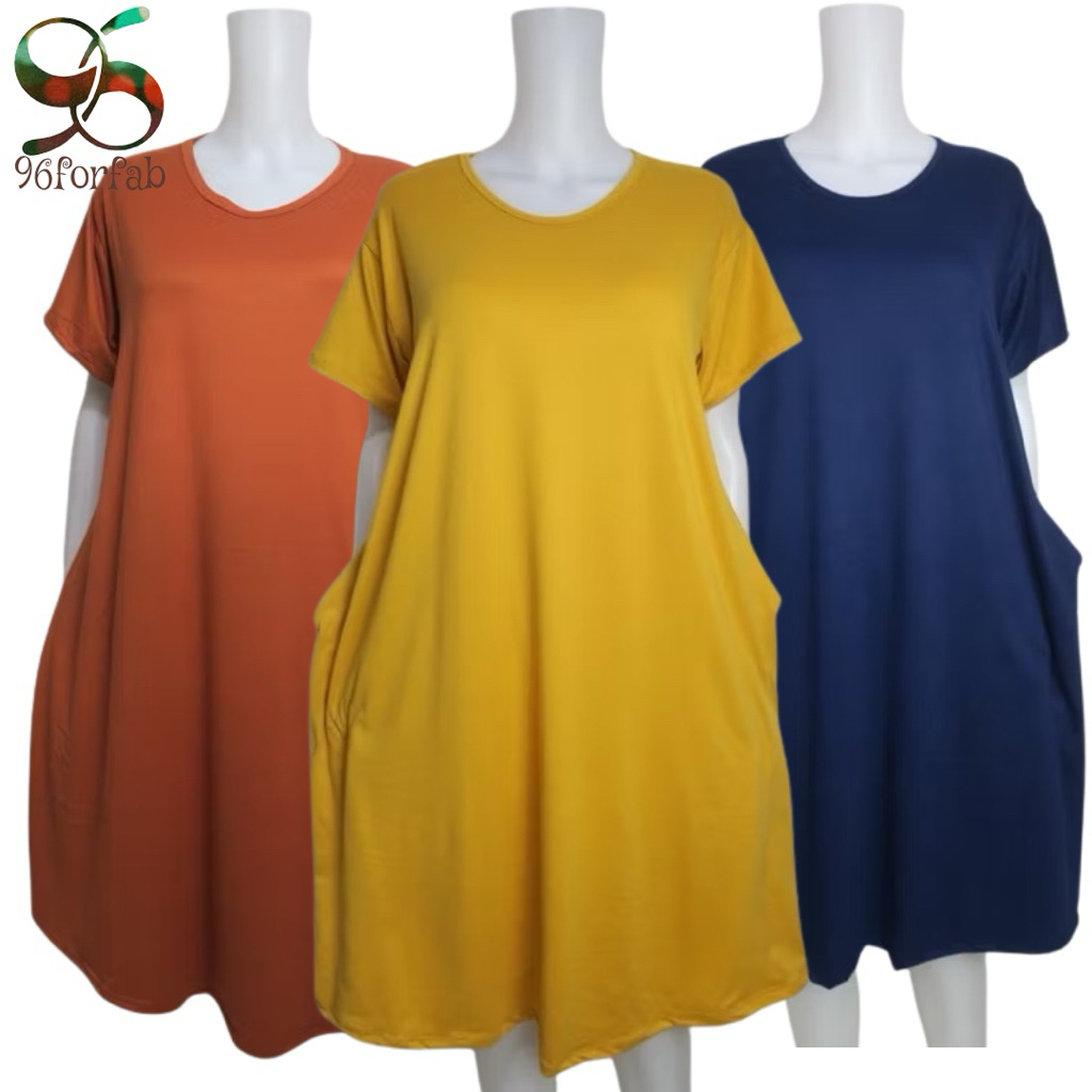 Plus Size Midi Sleeve Plain Dress Two Pockets Casual Daster Maternity ...