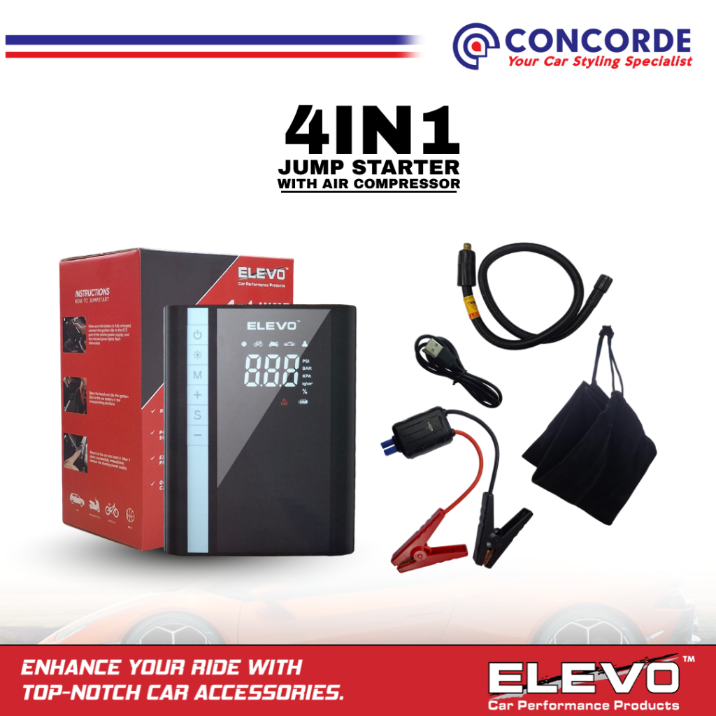 ELEVO 4 IN 1 JUMP STARTER WITH AIR COMPRESSOR | Shopee Philippines