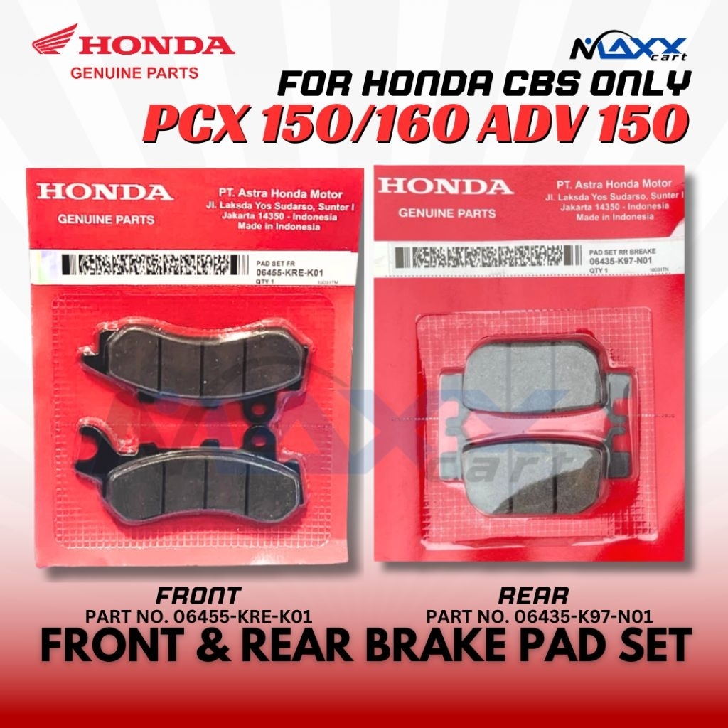 Genuine Honda brake pad set for ADV 150 and PCX 150/160 CBS (06455-KRE ...