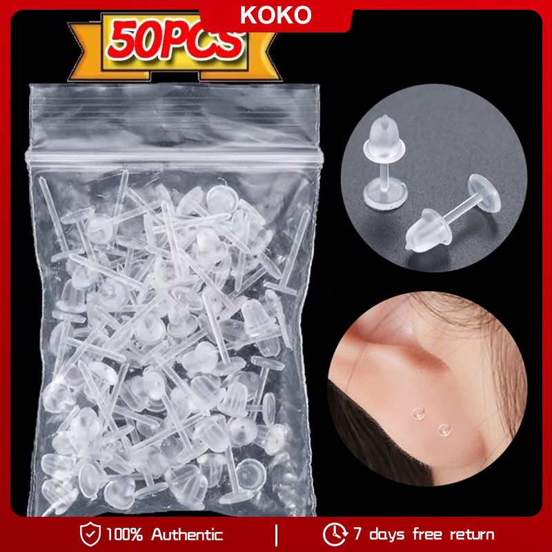 25/50 pairs Clear Anti Allergy Transparent Ear Studs Needle DIY Ear ...