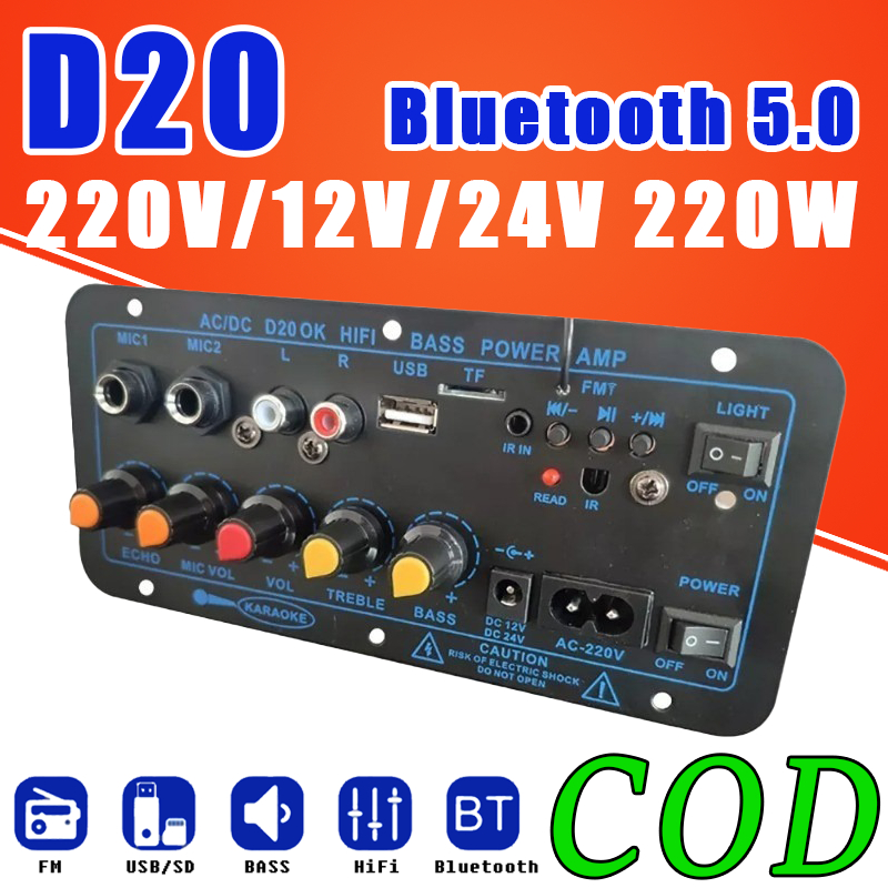 D20 Amplifier Speaker AC 220V 12V 24V 200W Digital Bluetooth 5.0 Stereo ...