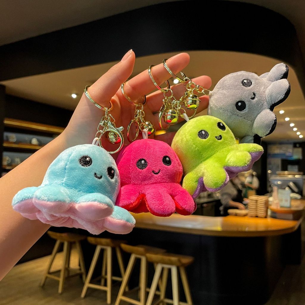 Cute flip octopus plush toy keychain wedding throwing doll face ...