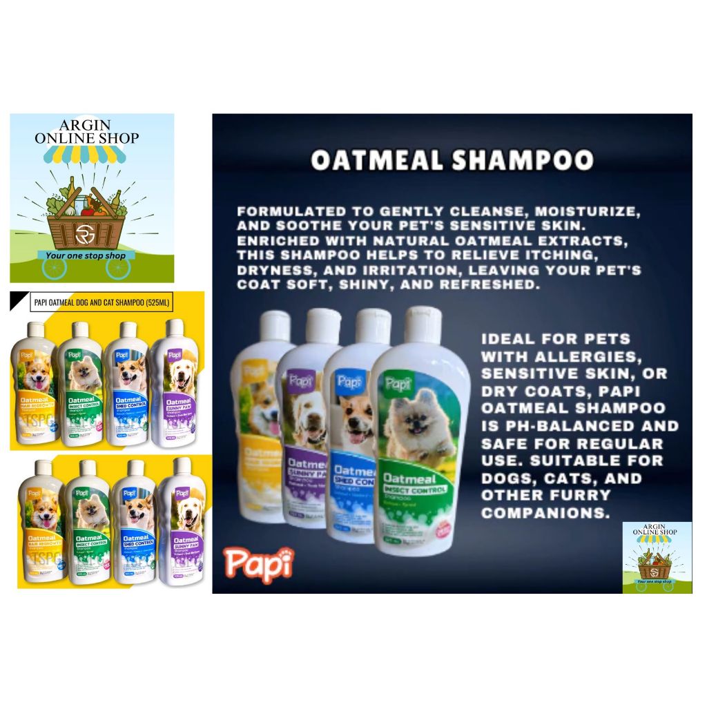 Papi Oatmeal Shampoo for All Breeds of Dog and Cat (525 ml) | Shopee ...
