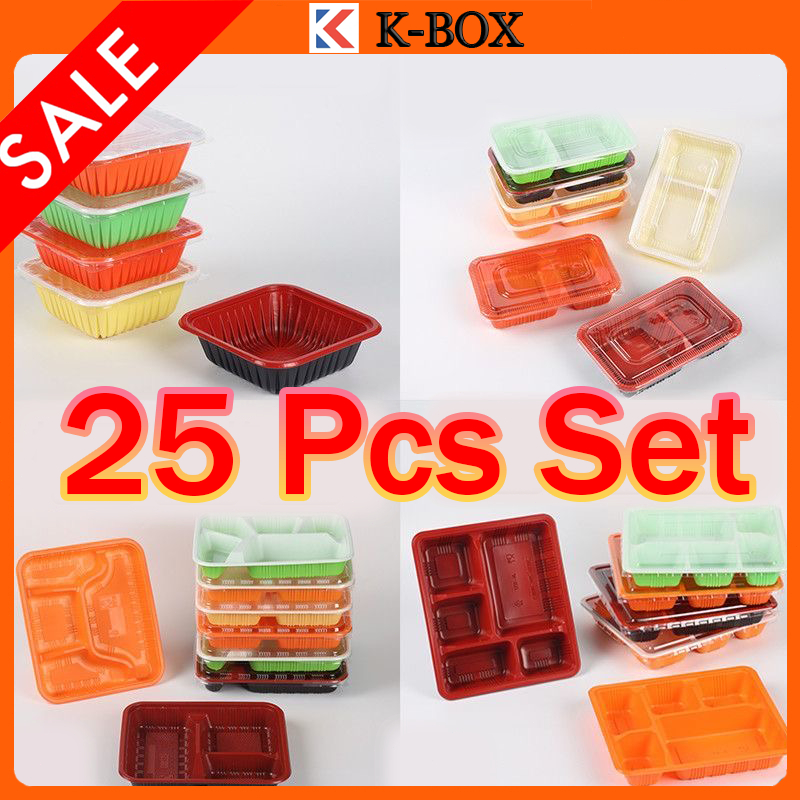 COD (25PCS) Red Bento Box With Back Cover 1/2/3/4/5 Grid Partition ...