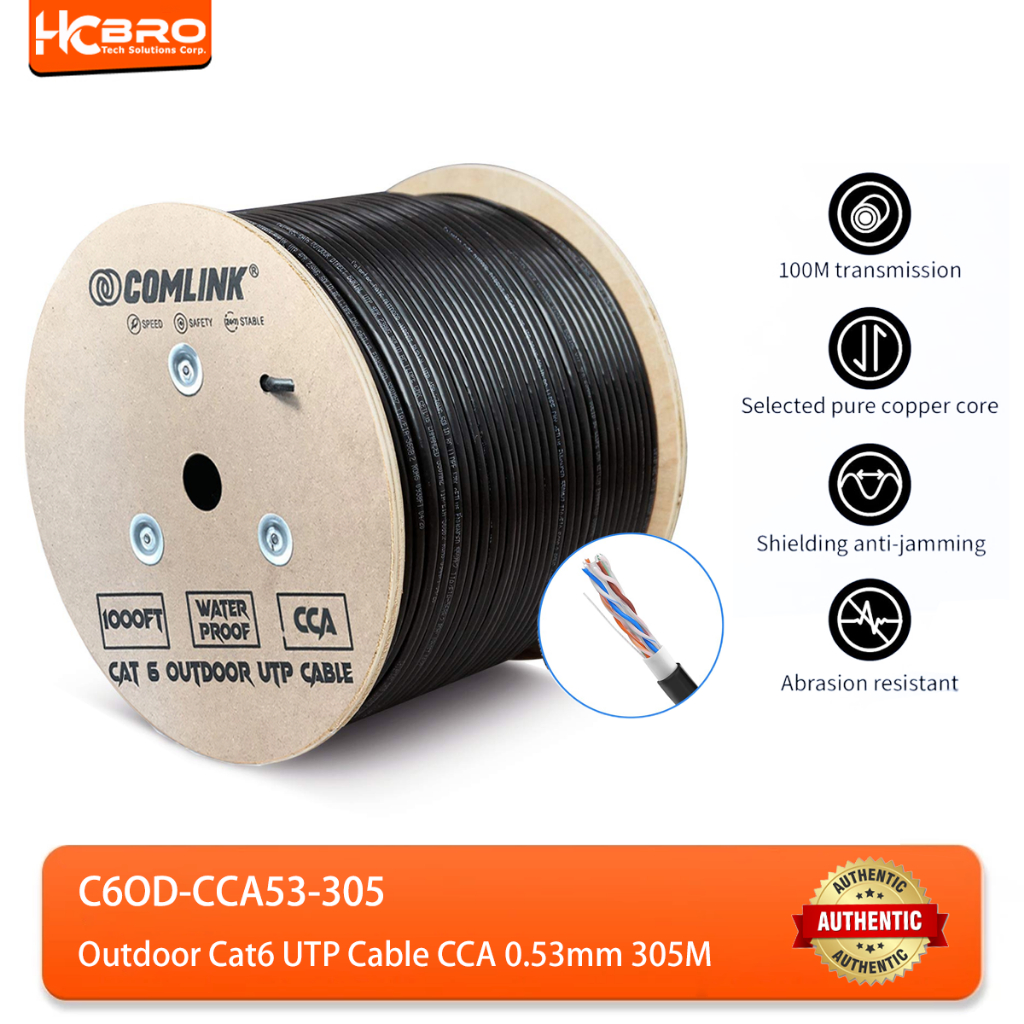 Comlink 305M Cat6 Outdoor Ethernet Cable 23AWG Copper Clad Aluminum ...