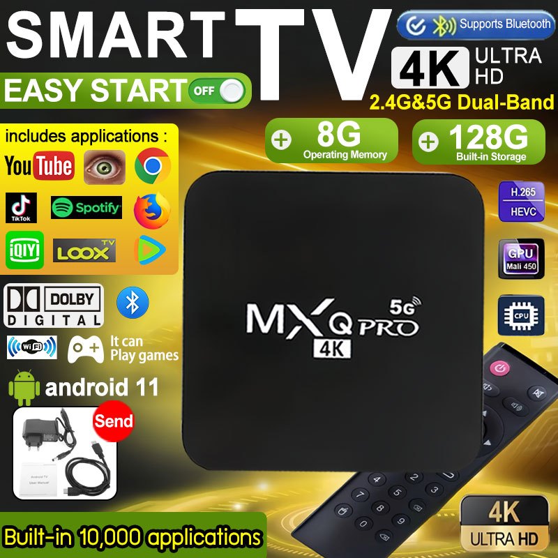 New Upgrade 4K HD Smart TV Box 8GB+128GB 2.4/5GHz WiFi 13.0Bluetooth ...