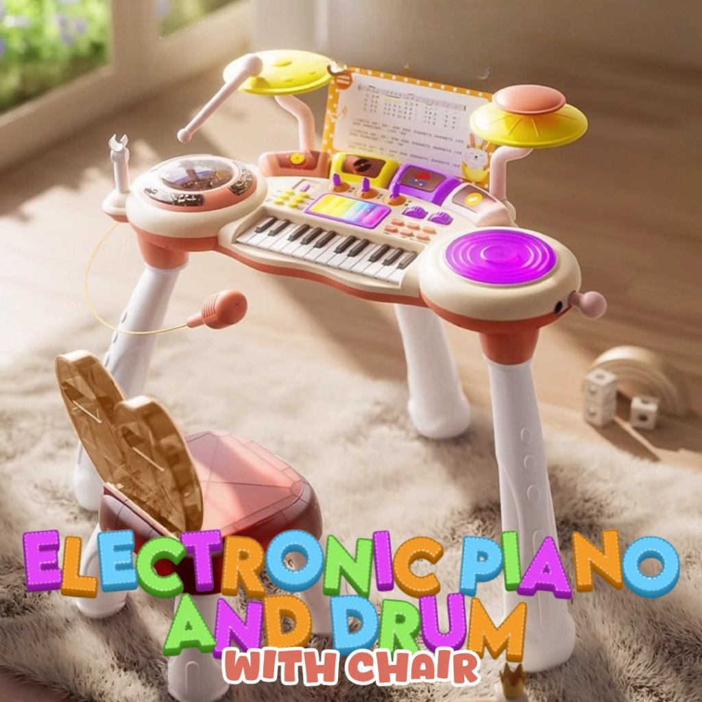 BYJ Electronic Piano and Drum with Chair Musical Toy with Light Sounds ...