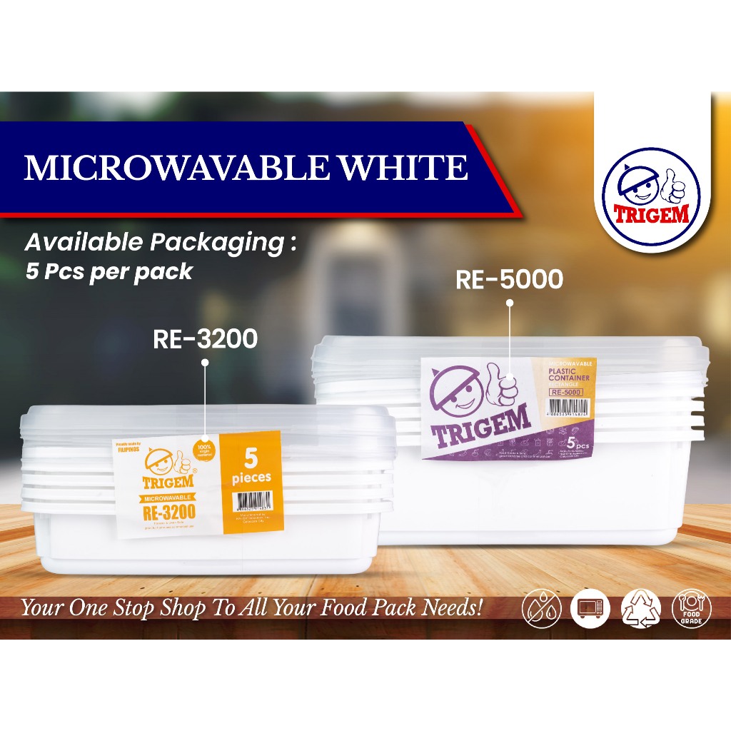 [ 5 PCS ] TRIGEM WHITE Container Rectangular - RE 3200, RE 5000 ...