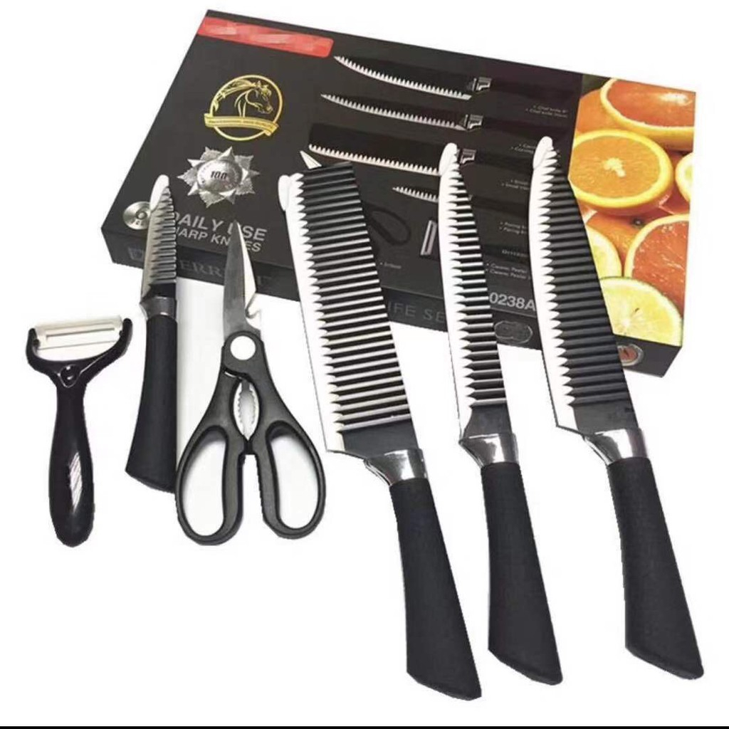 YY 6pcs Knife Set Non-Stick Coating Kitchen Knives | Shopee Philippines