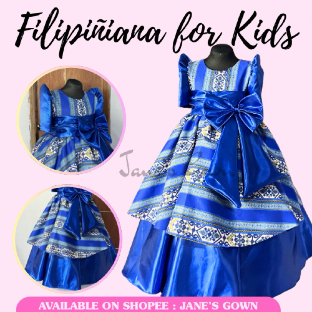 Ethnic Filipiniana Dress for Kids with Pilon ( Royal Blue ) | Shopee ...