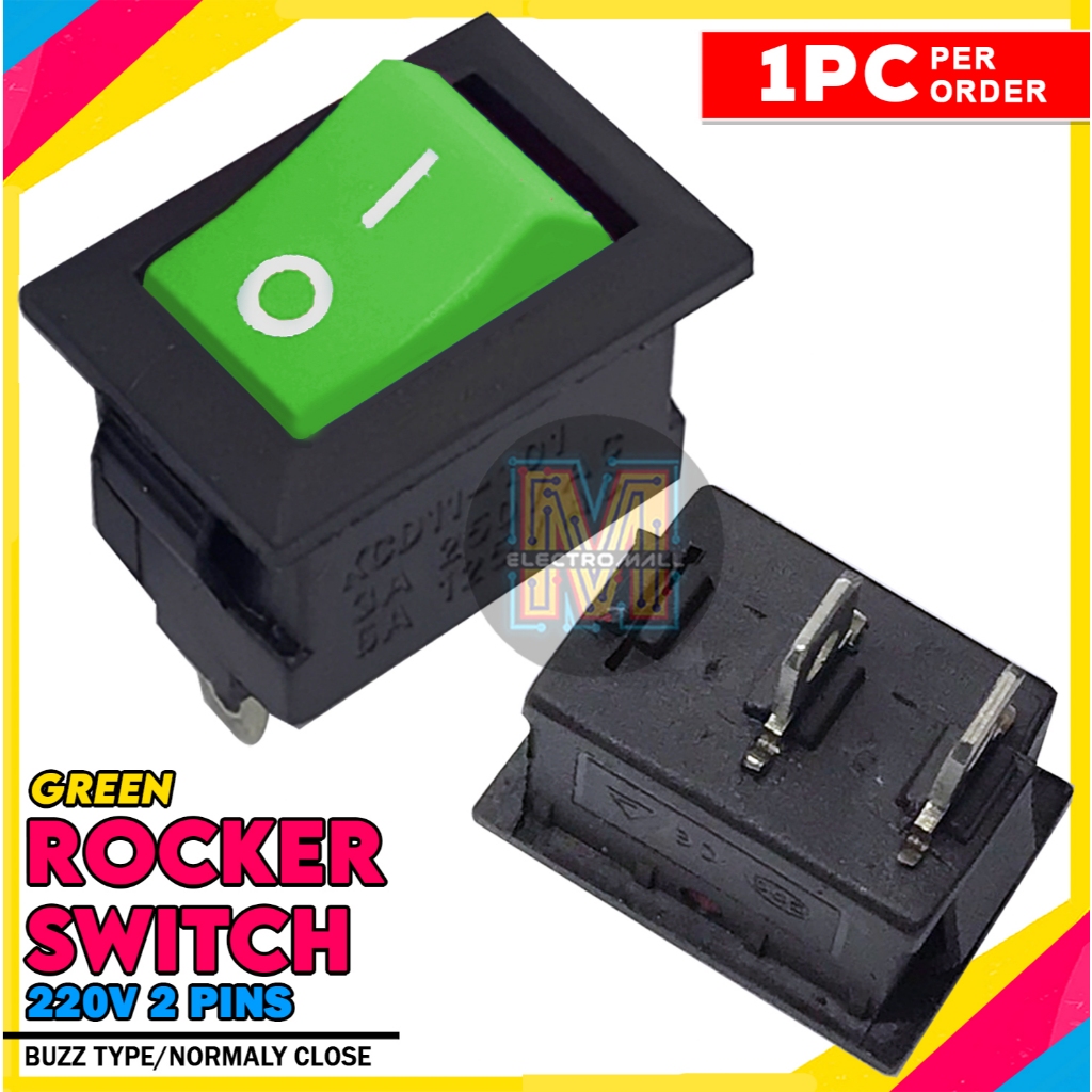 Mini 2 Pins Rocker Switch 220V Buzzer Type Normally Closed (GREEN ...