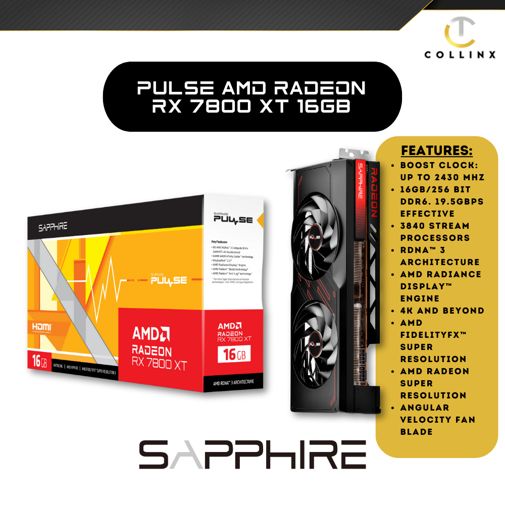 Sapphire PULSE AMD Radeon RX 7800 XT GDDR6 16GB | Clock Up to 2430MHz ...