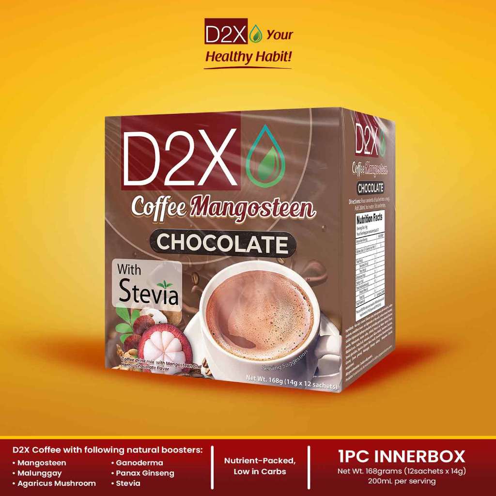 D2X Coffee Mangosteen Choco Sweetened with Stevia (14g x 12 sachets ...