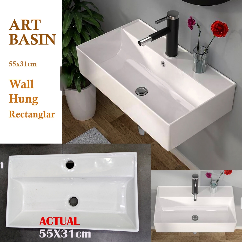 Rectangular Wall hung Lavatory / Wall hung Ceramic Basin / Corner ...
