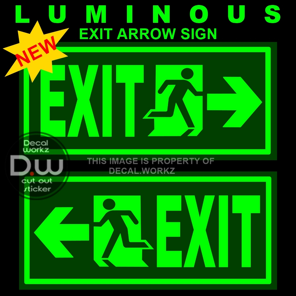 Luminous EXIT Arrow Sign Glow in the Dark Cut Out Luminous Sticker in ...