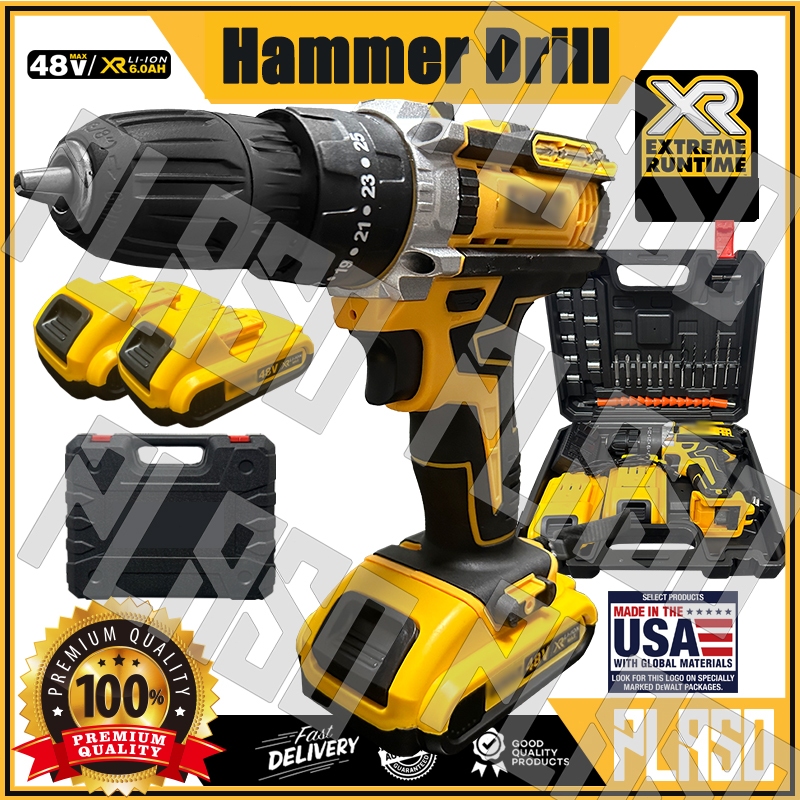 6.0Ah 48V Cordless Hammer Drill with 2x Battery for Furniture Assembly ...