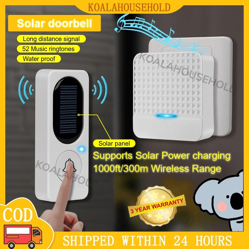 Solar doorbell rechargeable wireless waterproof 300m long range door ...