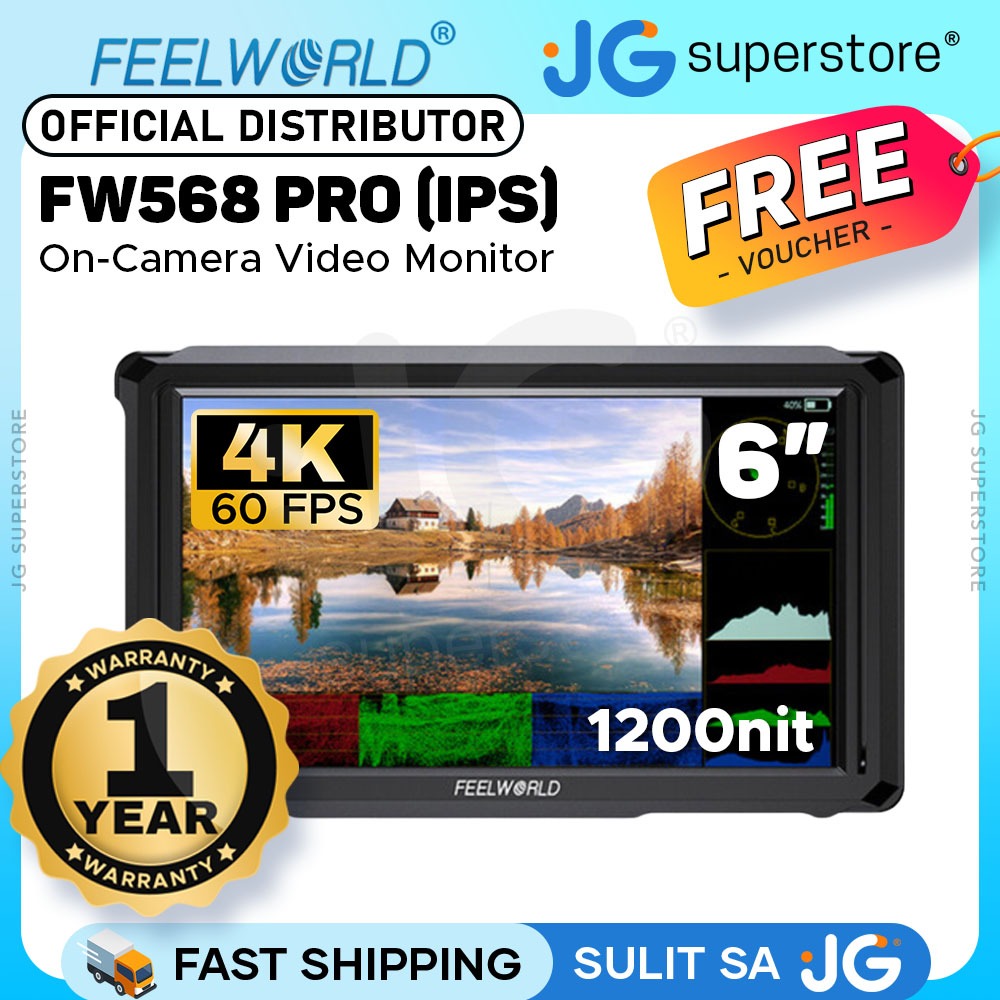 FEELWORLD FW568 PRO 6" IPS On Camera LCD Video Monitor w/ HDR DCI 4K ...