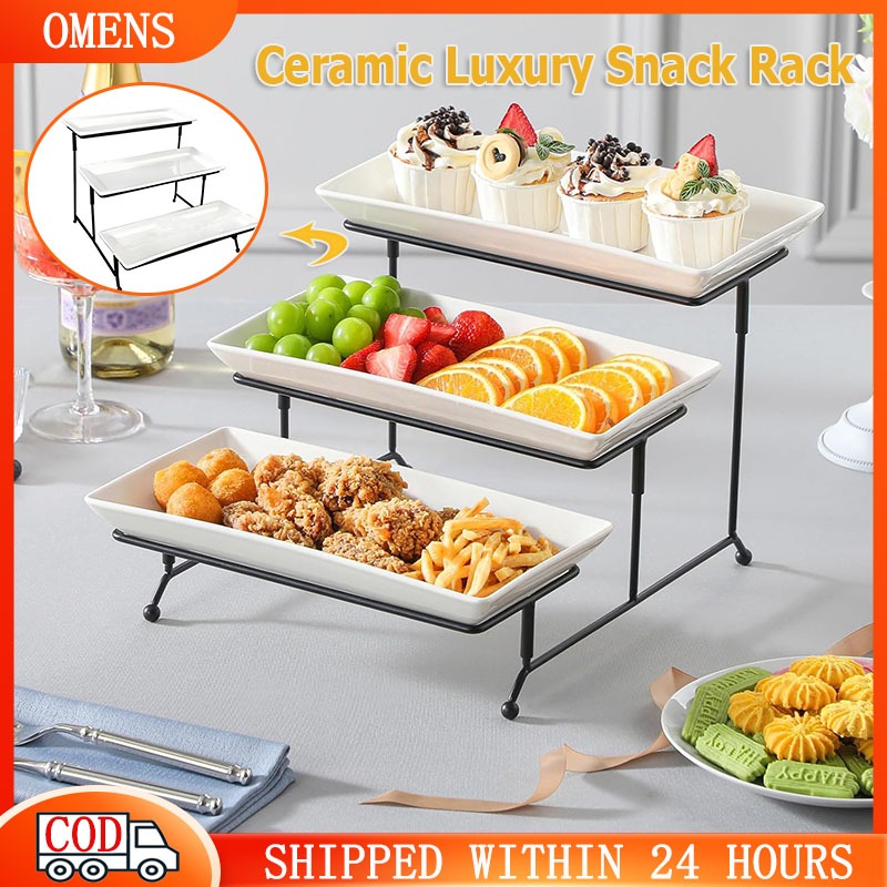 3-Tier Rectangular Serving Platter Fruit Dessert Table Display ...