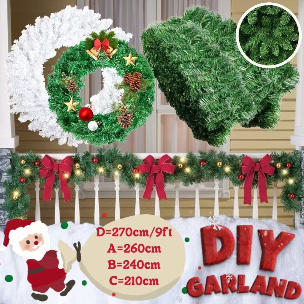 9FT White/Green Garland For Christmas Tree,Christmas Garland Wreath ...