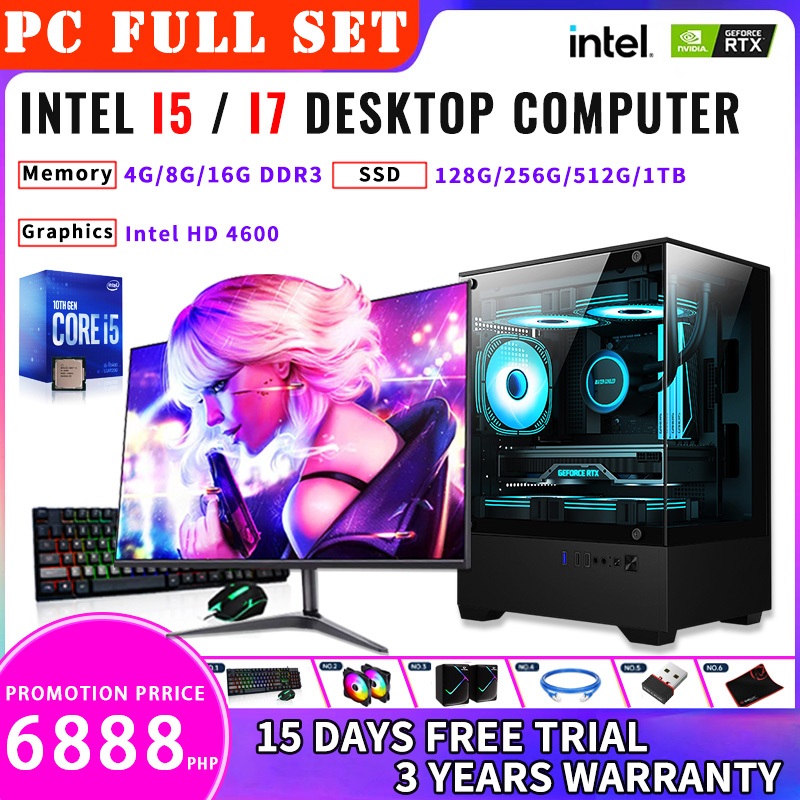 Intel Core i5/i7 Desktop Computer Full Set Quad-Core 8 Thread 16GB RAM ...