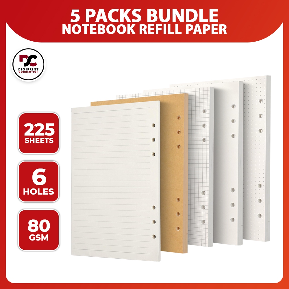 5PACKS Bundle Refill Paper 6 Holes 225sheets A5/A6/A7 Loose-Leaf ...