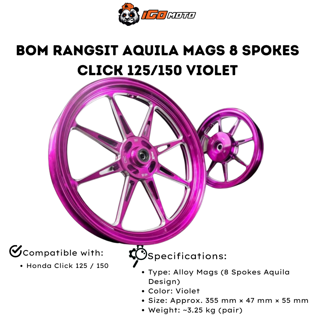 BOM RANGSIT AQUILA MAGS 8 SPOKES CLICK 125/150 VIOLET | Shopee Philippines