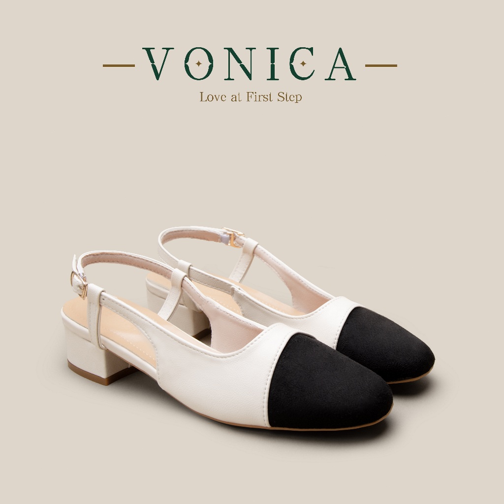 VONICA Beige Back Empty Sandals for Women with Block Heels | Shopee ...
