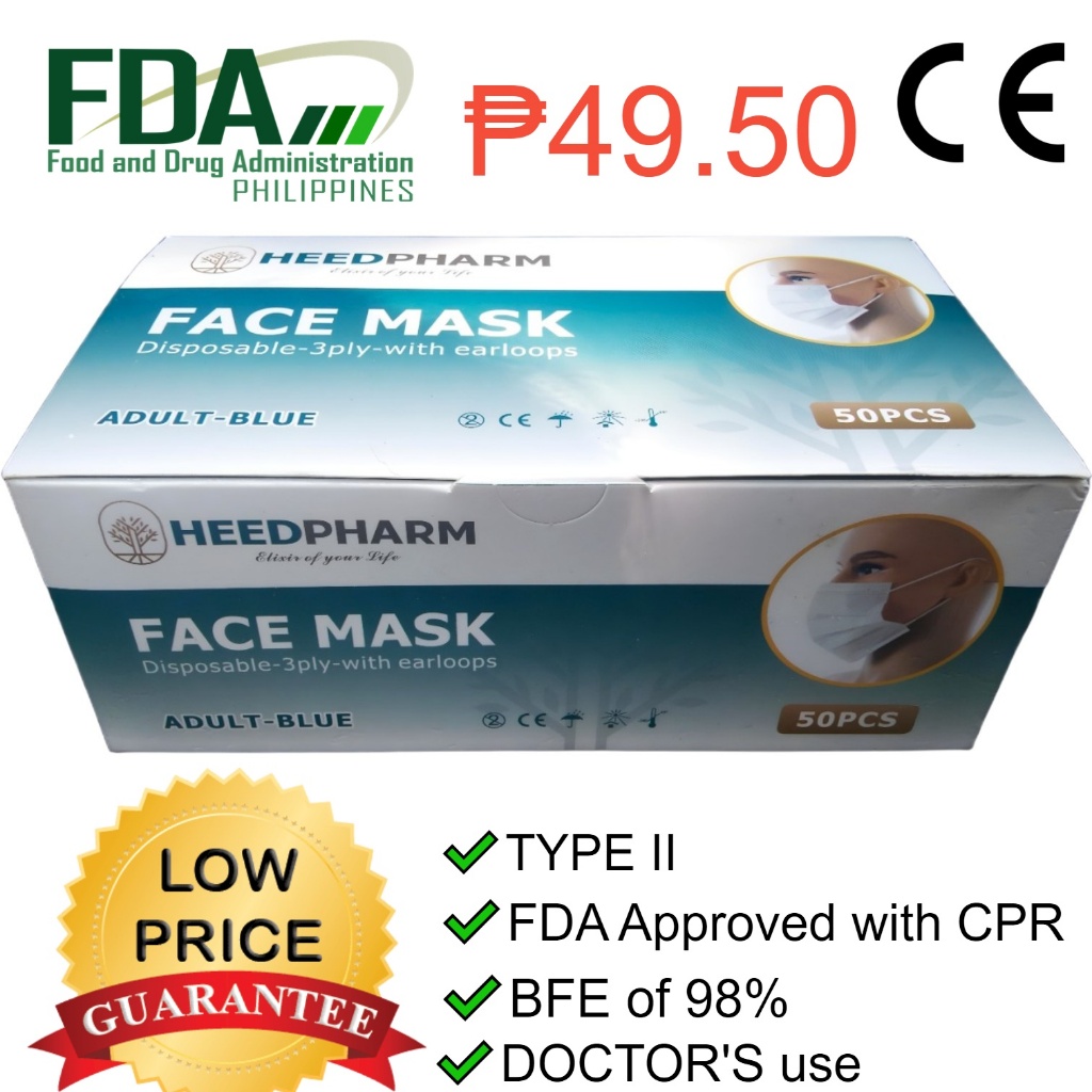 HEEDPHARM SURGICAL Face Mask TYPE II ( for Doctors ) - FDA Approved ...