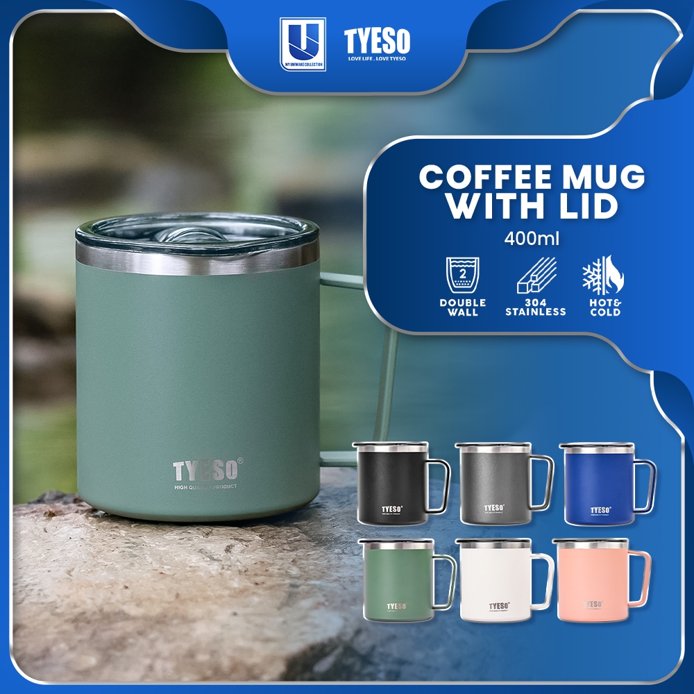 Tyeso Coffee Mug with Handle 400ml Vacuum Insulated Tumbler Hot And ...