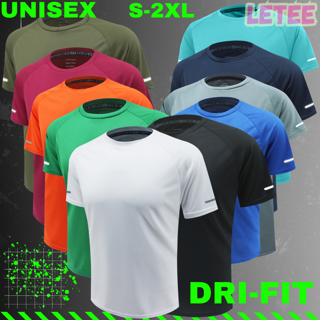 Letee Unisex Dri Fit Gym Tshirt White Black Plain Sports Jogging T ...