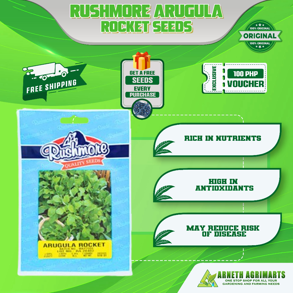 ARNETH RUSHMORE ARUGULA ROCKET SEEDS ( ORIGINAL GARDEN PACK ) | Shopee ...