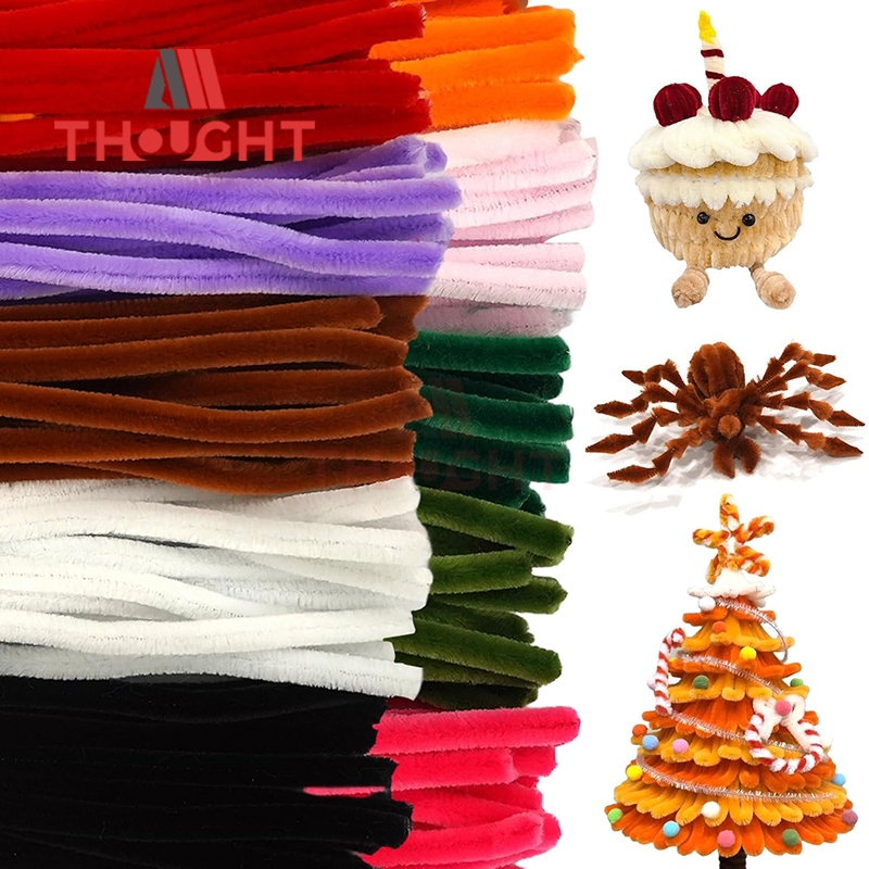 100PCS Fuzzy Wires Colorful Chenille Wires Fluffy Pipe Cleaner Sticks ...