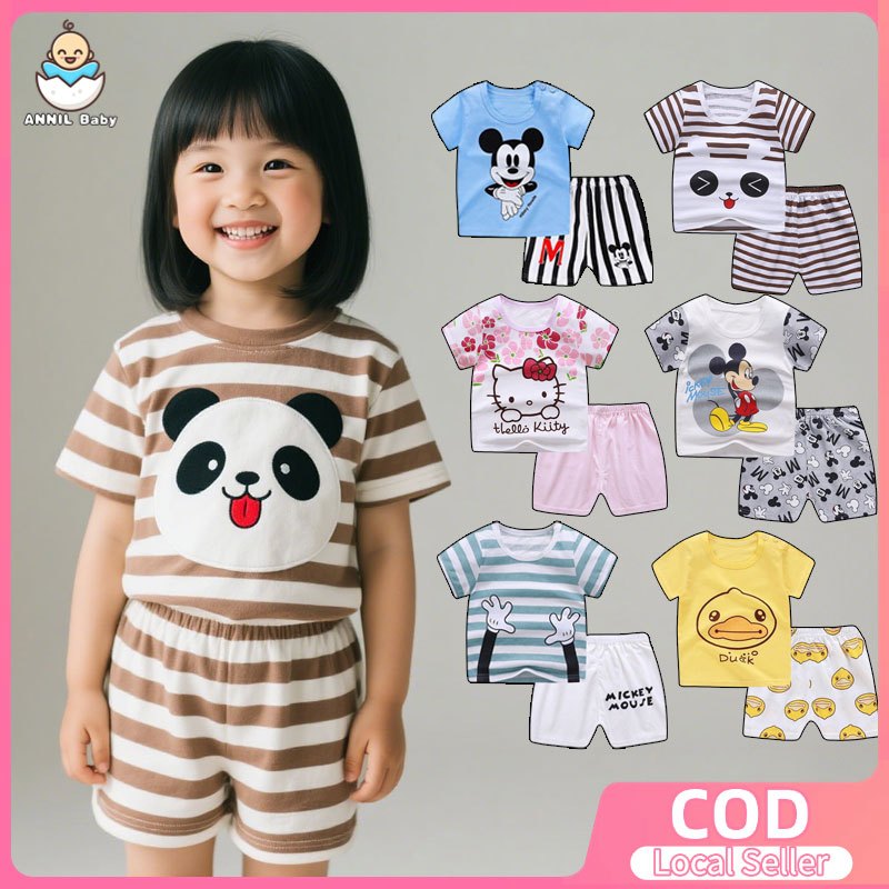 ANNIL Baby Boy Girl Clothes Cartoon T-shirt Tops+Shorts Outfits Terno1 ...