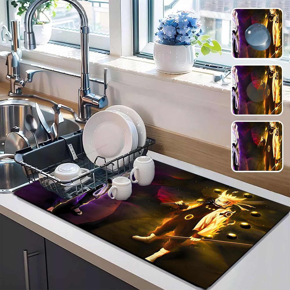 1pc NARUTO Dish Drying Mat Kitchen Absorbent pad diatomite place mat ...