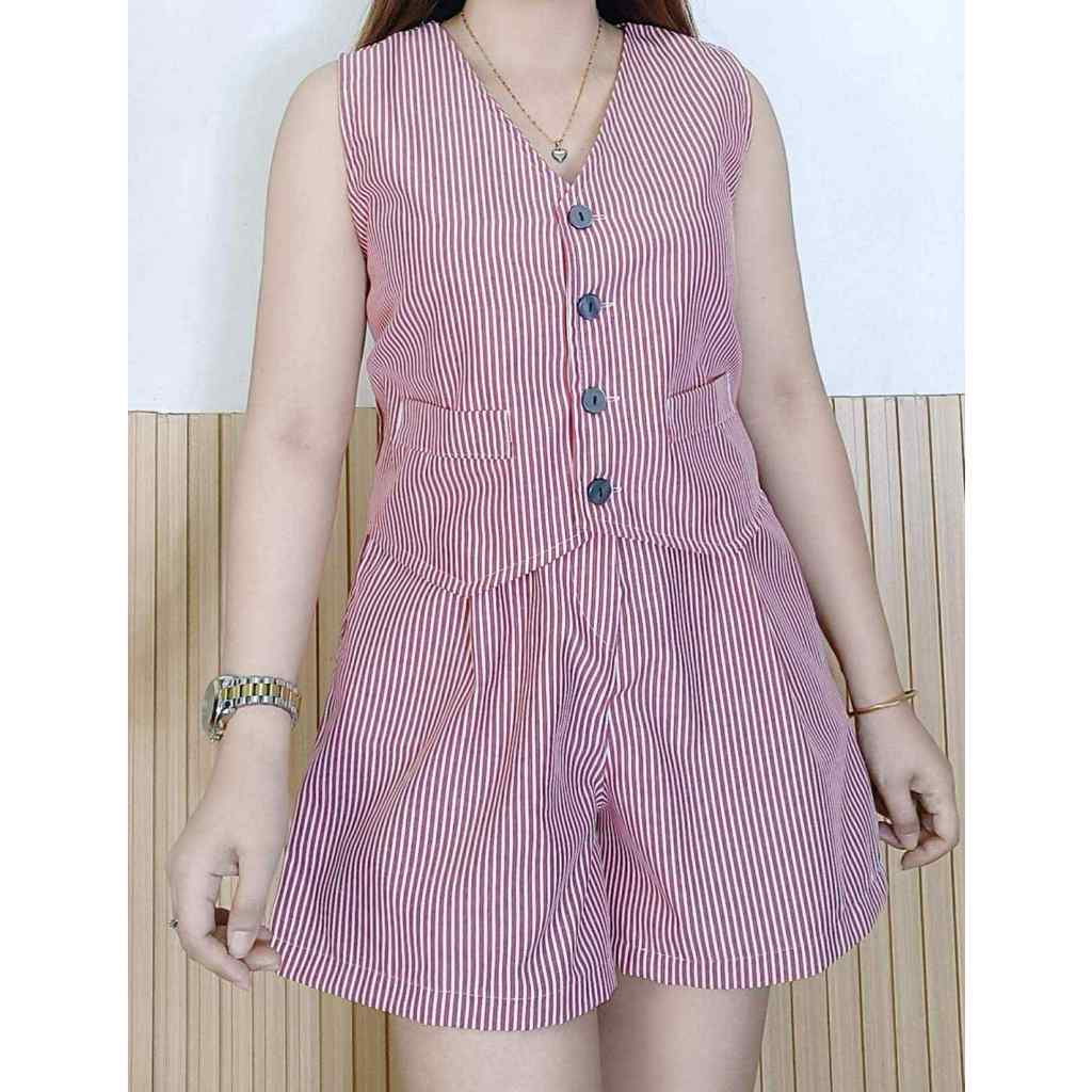 Alex Vest and Shorts Coordinates | Striped Print Vest Blazer and Shorts ...