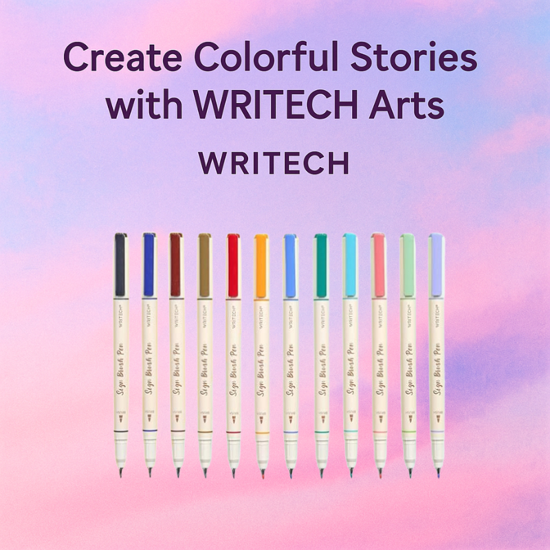 WRITECH Arts Brush Pen Set 12 Pastel Colors Water-based Ink for Drawing ...