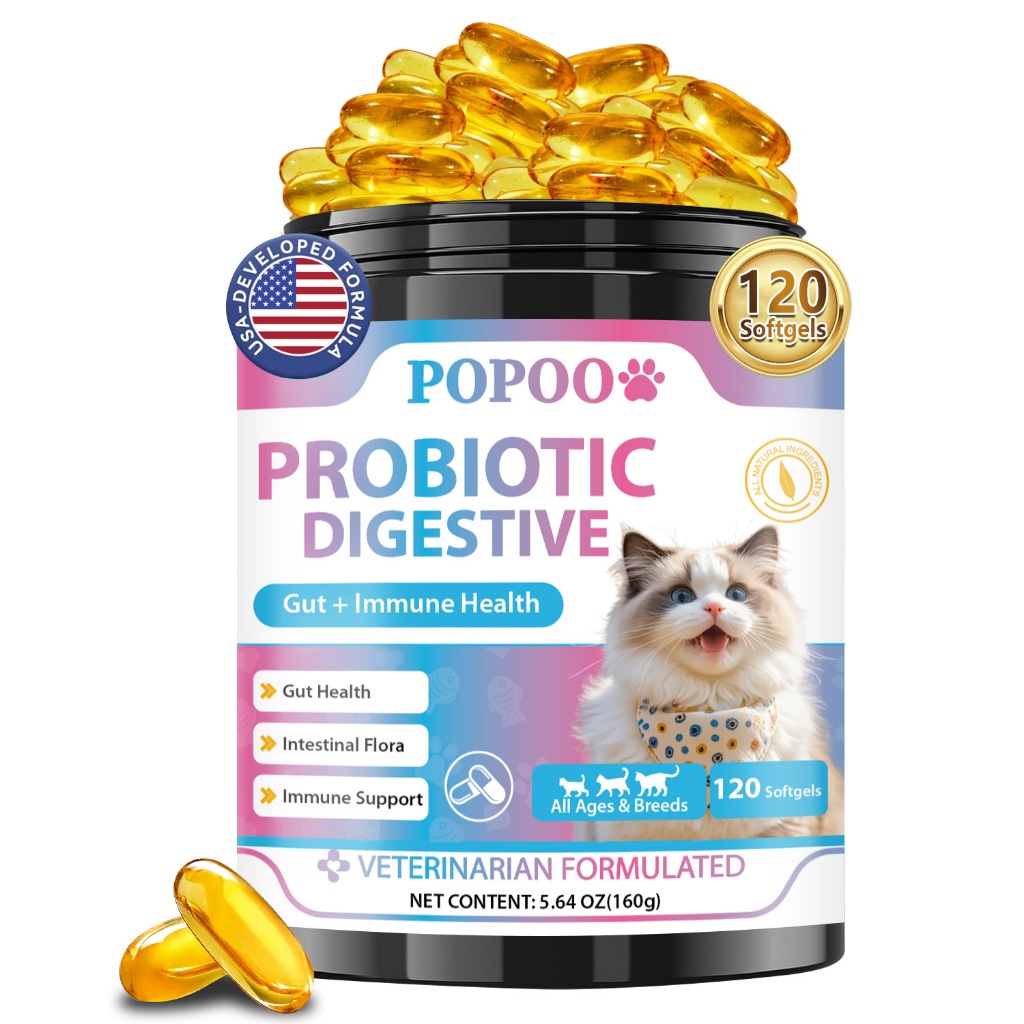 Popoo Probiotic Softgels for Cats Digestive,Support Gut Health,Helps ...