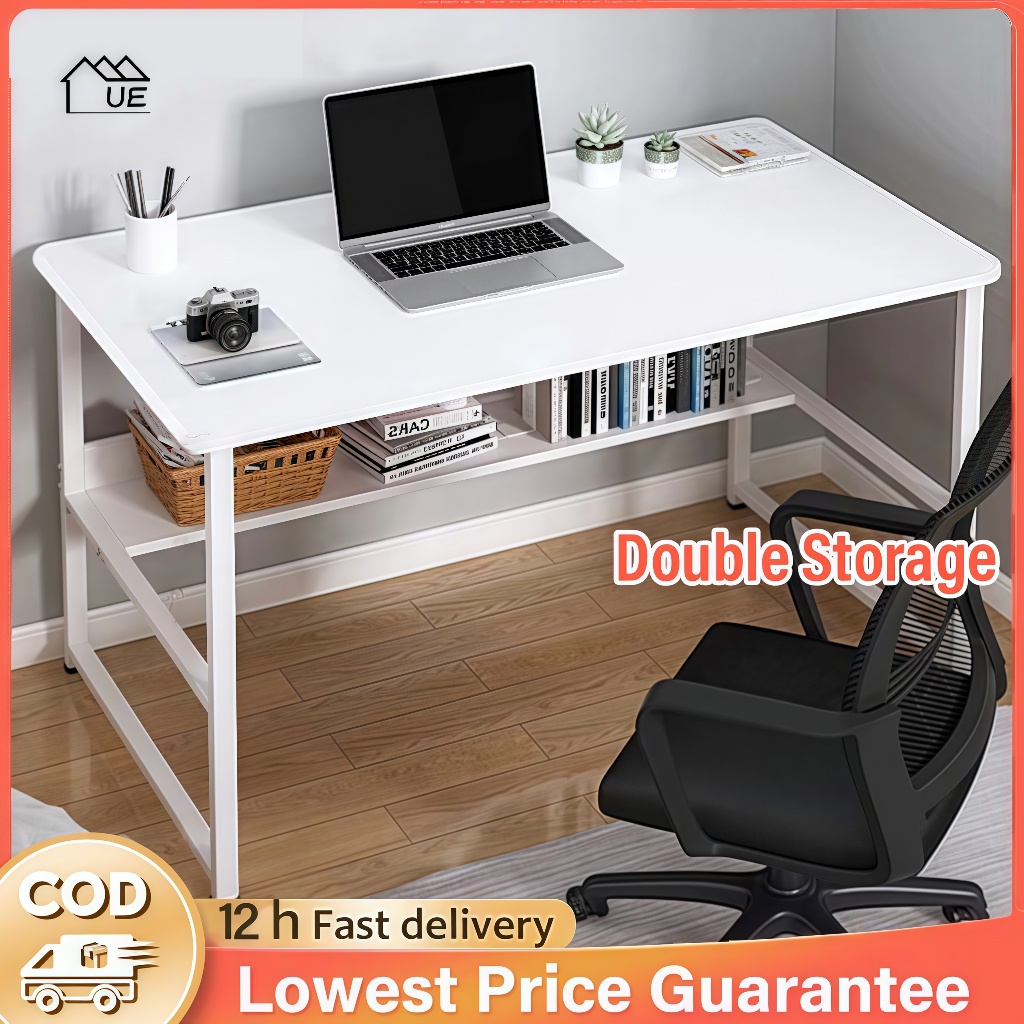 Table 2-Layer Study Table Sturdy Metal Frame Computer Table Wooden Top Durable for Home/Office ...