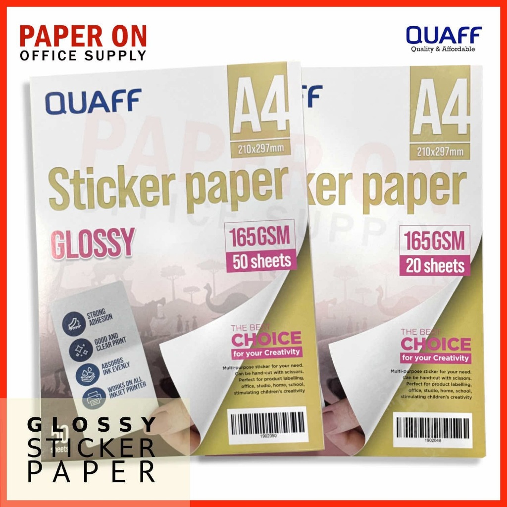 QUAFF Sticker Paper GLOSSY A4 165gsm (50 & 20 sheets) | Shopee Philippines