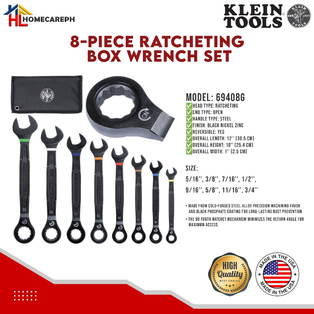 Klein Tools 8-Piece Ratcheting Box Wrench Set 69408G | Shopee Philippines